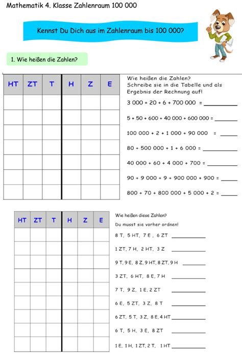 Zahlenraum 100 000 übungen - Wadaef DE